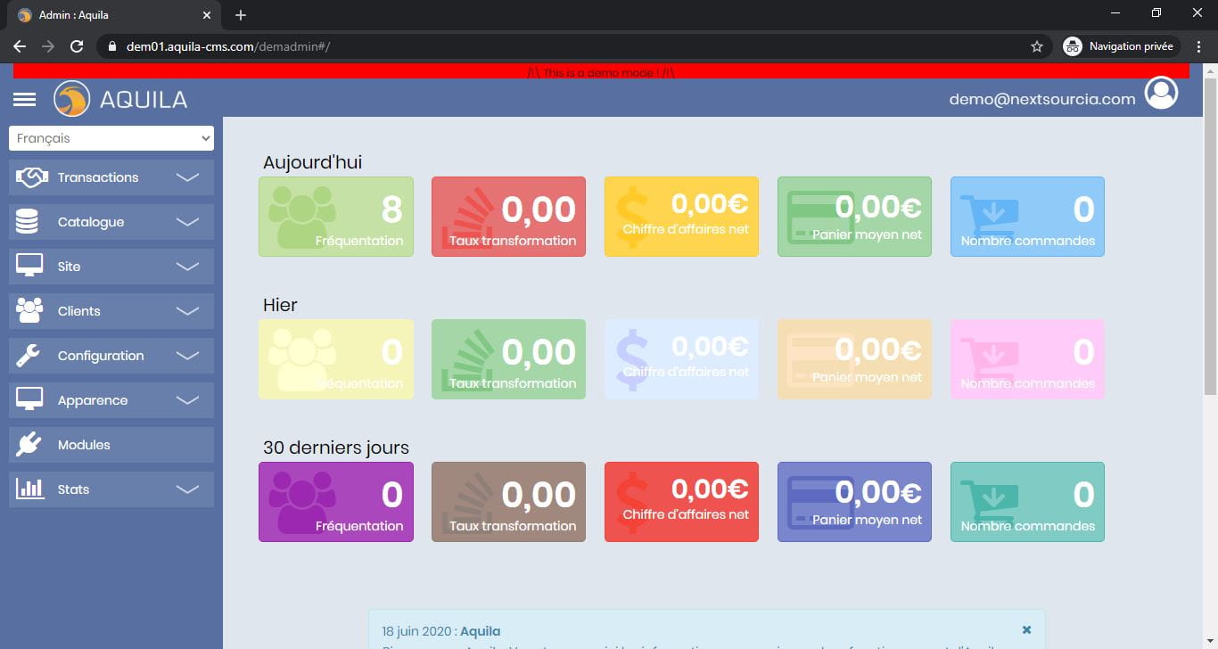AquilaCMS | Demo Site to test Aquila CMS (admin & front)